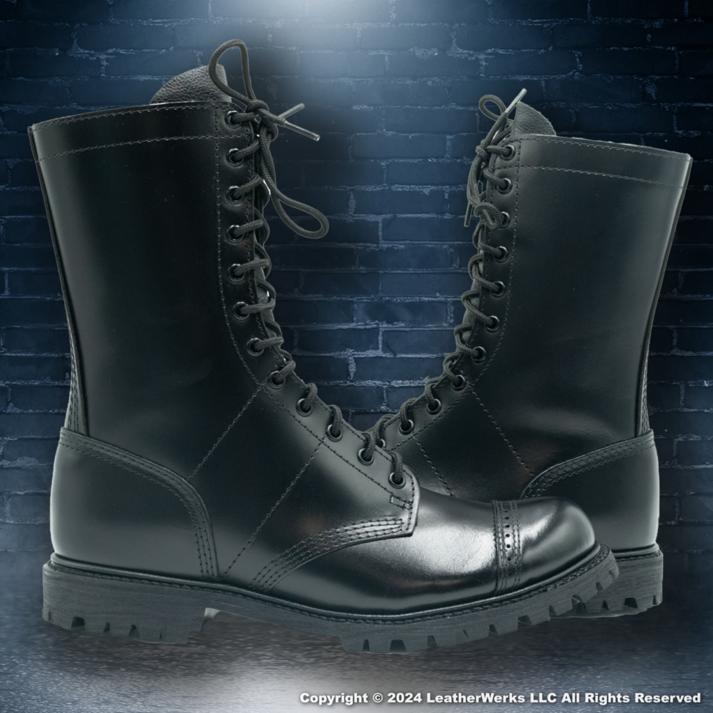 Corcoran 10" Black Leather Lug Sole Toe Cap #985 Jump Boot