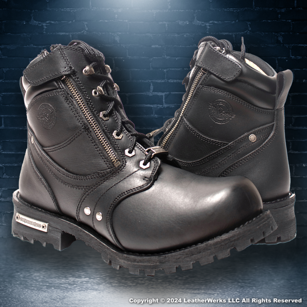 Milwaukee Leather 6 Inch Black Lace Boot with Side Zipper